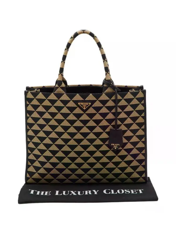 Prada Triangolo Symbole Saffiano Leather Tote Bag - Black