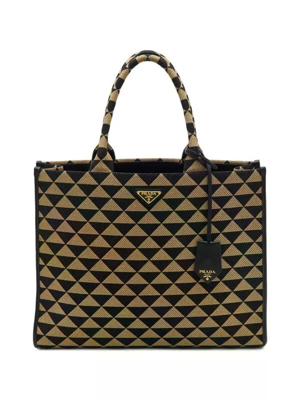 Prada Triangolo Symbole Saffiano Leather Tote Bag - Black