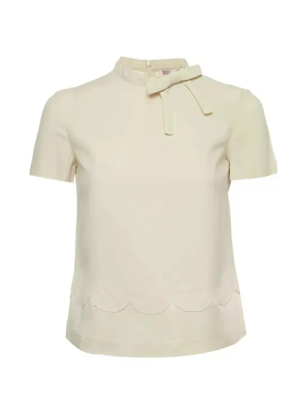 Chloé Red Scalloped-hem Bow-detail Blouse - Neutrals