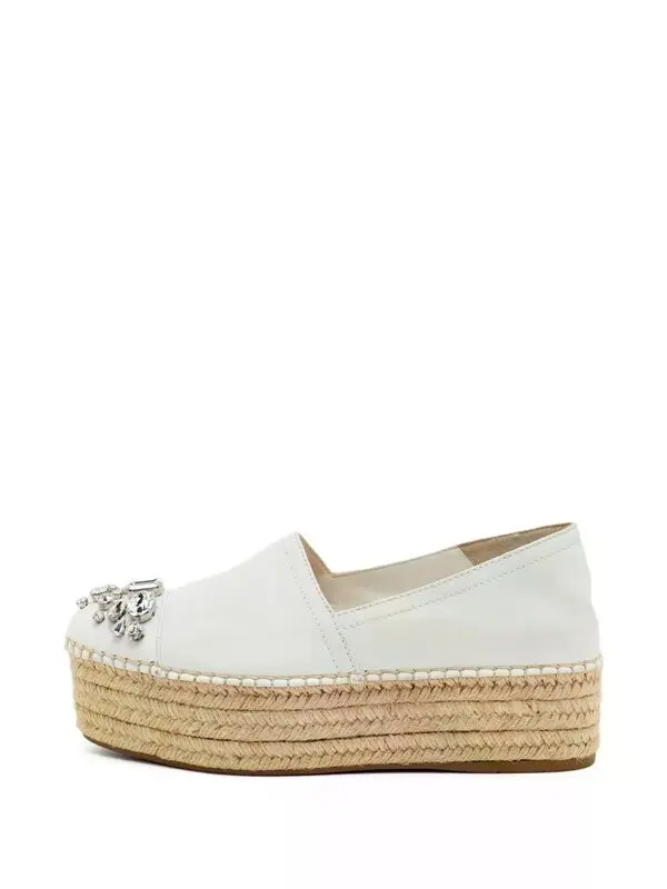 Miu Miu Embellished Platform Espadrilles - White