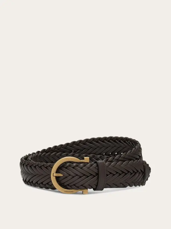 FERRAGAMO Gancini Braided Calfskin Belt - Brown