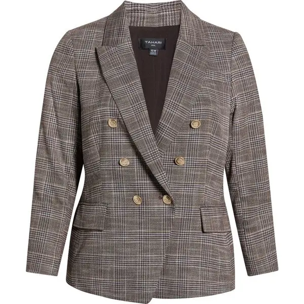 TAHARI ASL Plaid Double Breasted Blazer