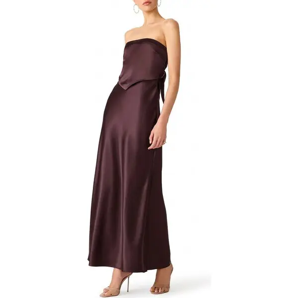 Steve Madden Elaia Satin Tie Back Strapless Dress - Deep Fig