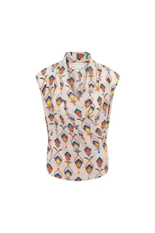 MAISON COMMON Printed Wrap Silk Top Print In Geometric Tulip Design