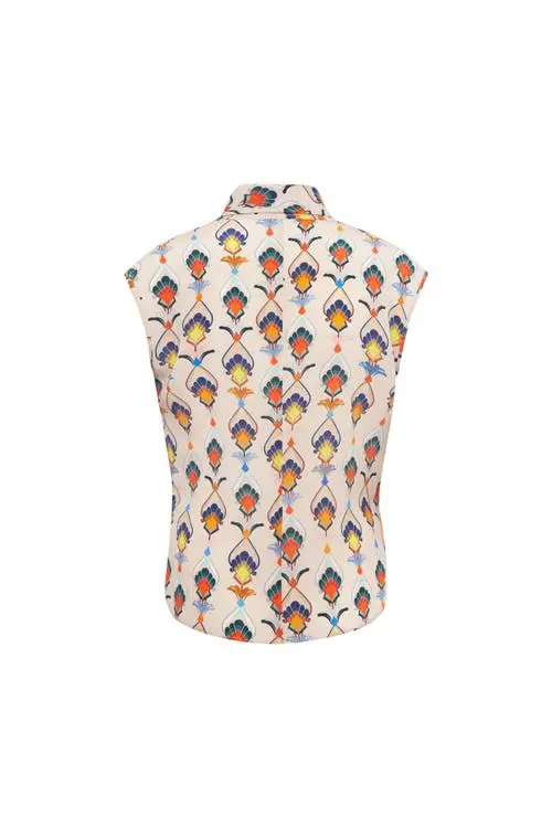 MAISON COMMON Printed Wrap Silk Top Print In Geometric Tulip Design