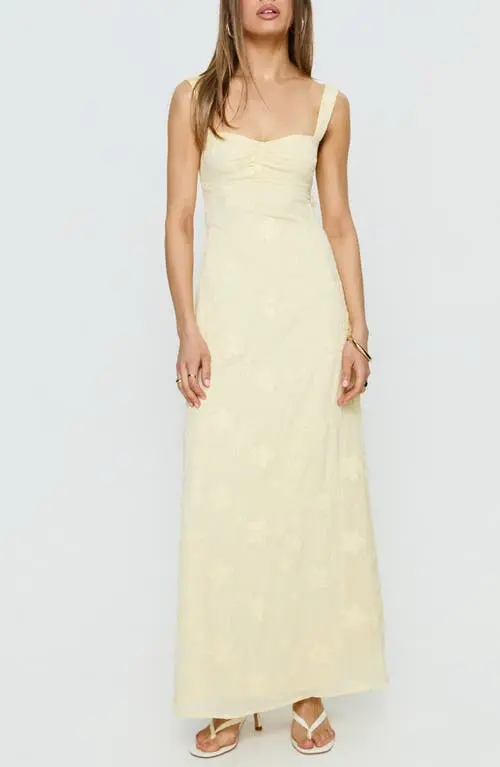 Princess Polly Maisone Floral Embroidered Maxi Dress - Lemon