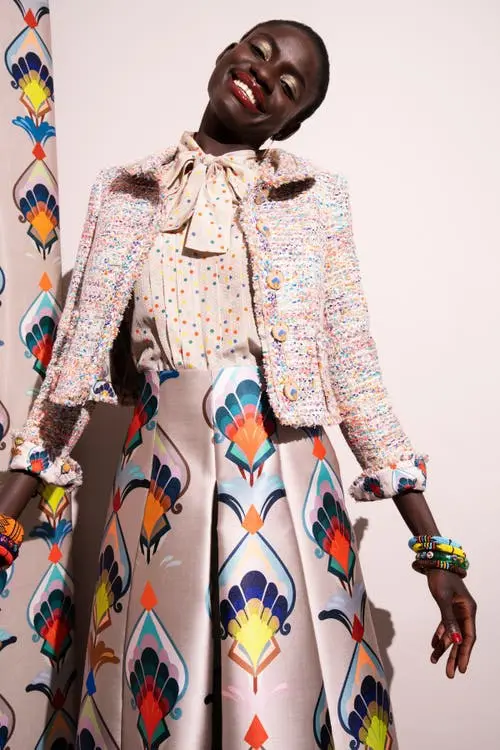 MAISON COMMON Printed Blouse With Pleating And Bow Tie - Sand Multicolour