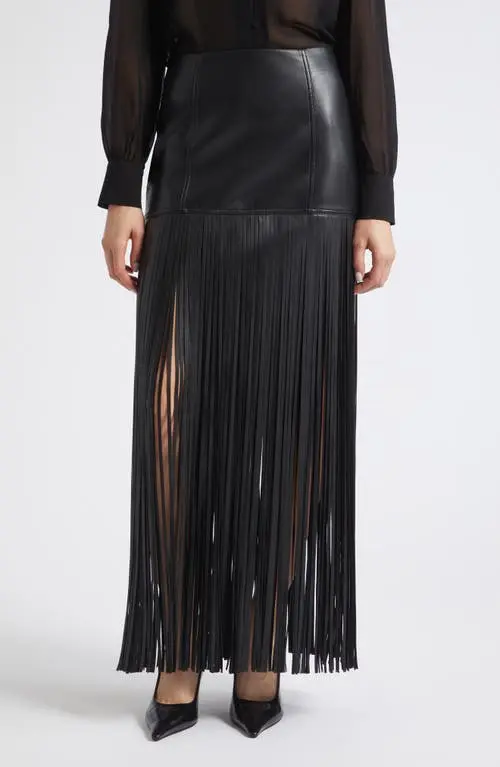 TOCCIN Soren Fringe Faux Leather Maxi Skirt - Jet