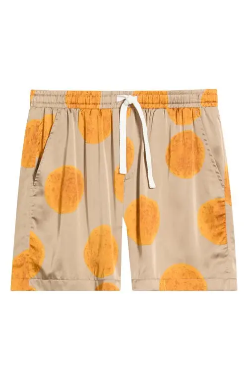 RIZORT Curly Print Drawstring Shorts - Tan
