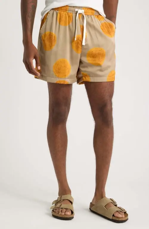 RIZORT Polka Dot Drawstring Shorts - Tan