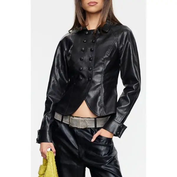 Lioness Form Faux Leather Double-breasted Jacket
