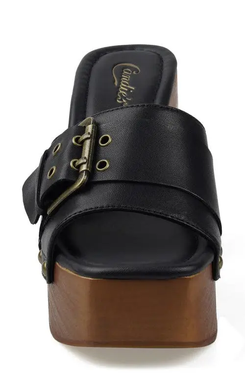 CANDIE'S Faux Leather Platform Slide Sandal - Black