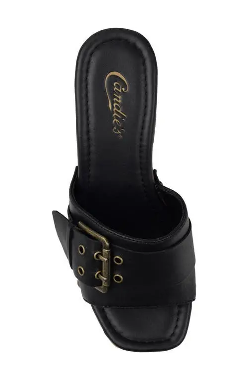 CANDIE'S Faux Leather Platform Slide Sandal - Black