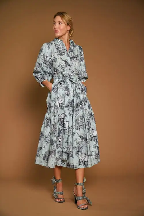 MAISON COMMON Printed Poplin Dress With Macrame Trim - Mint