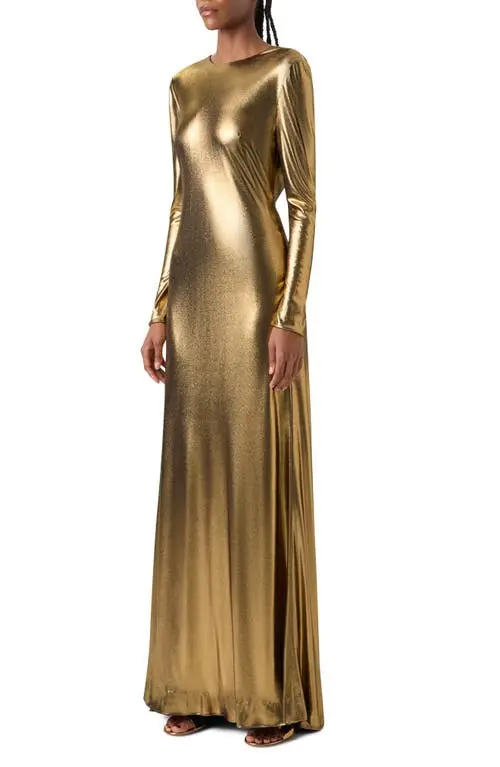 Akris Metallic Long Sleeve Twist Back Jersey Gown