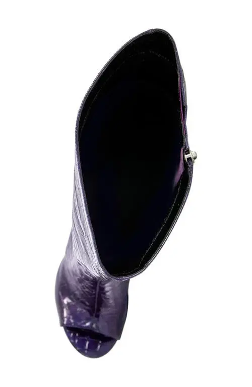 AZALEA WANG Camilla Croc Embossed Peep Toe Wedge Boot - Purple