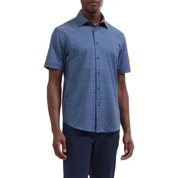 Bugatchi Miles Ooohcotton® Tech Print Button-up Shirt - Navy
