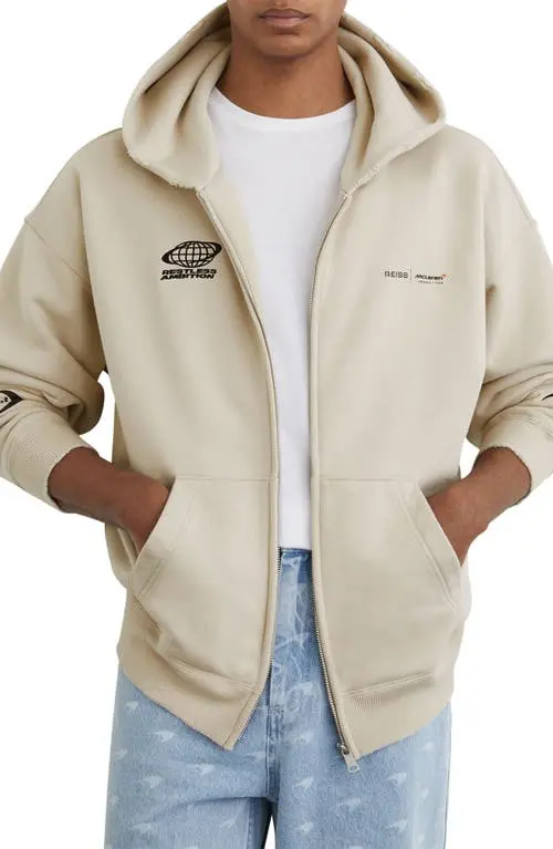 REISS Ashlam Full Zip Graphic Hoodie - Stone