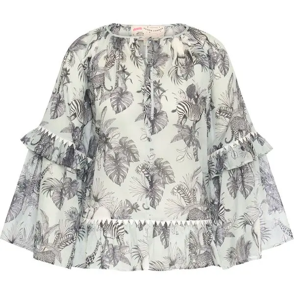 MAISON COMMON Printed Batiste Blouse With Ruffles - Mint