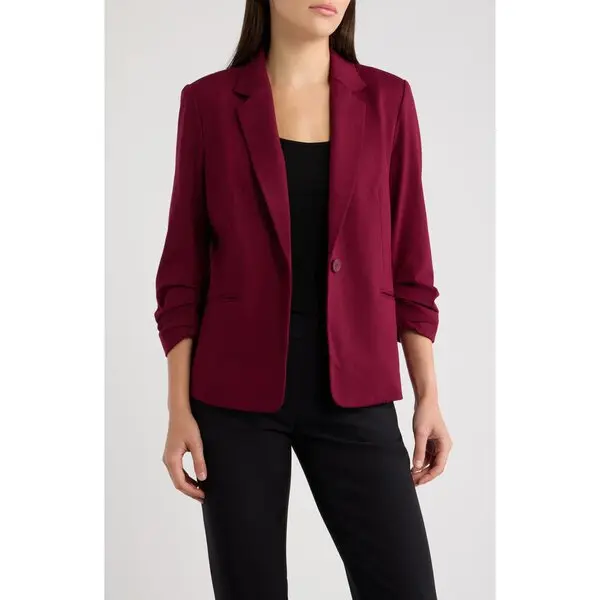 Anne Klein One Button Jacket With Scrunch Sleeves - Chianti