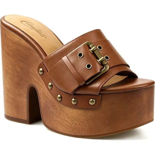 CANDIE'S Platform Slide Sandal With Buckle Detail - Tan