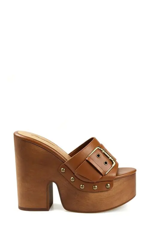 CANDIE'S Platform Slide Sandal With Buckle Detail - Tan