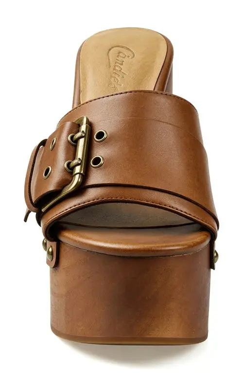 CANDIE'S Platform Slide Sandal With Buckle Detail - Tan