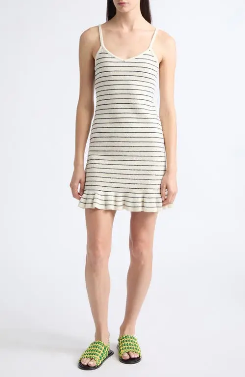 JW Anderson Striped Mini Dress With Ruffle Hem - White