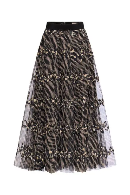 MAISON COMMON Printed Tull Skirt With Embroideryzebra Print