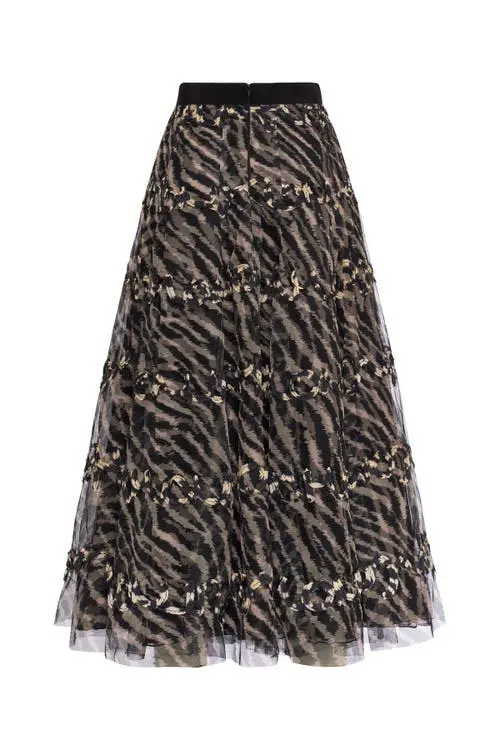 MAISON COMMON Printed Tull Skirt With Embroideryzebra Print