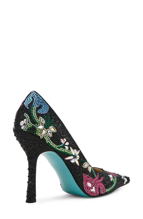 Betsey Johnson Crystal Floral Stiletto Pumps - Black Multi