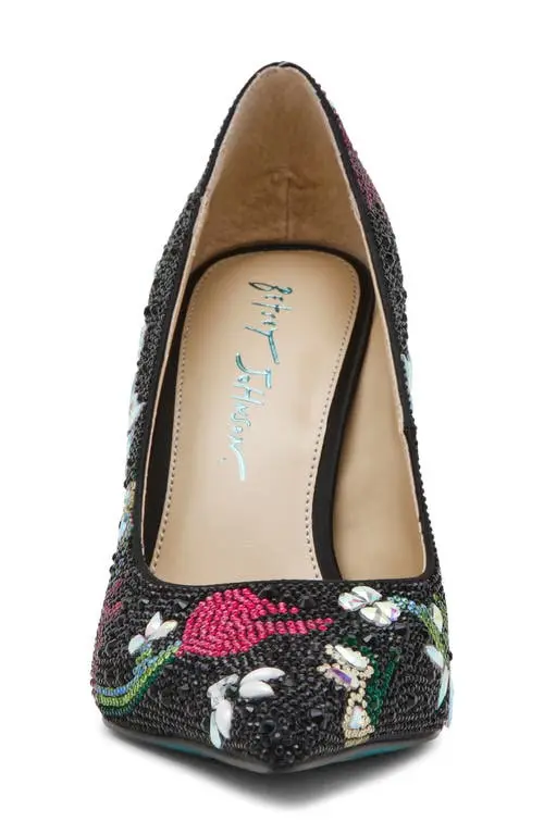 Betsey Johnson Crystal Floral Stiletto Pumps - Black Multi