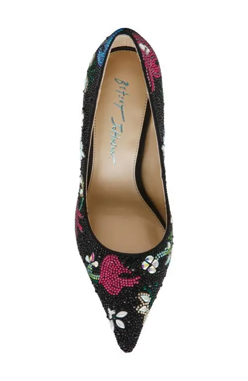 Betsey Johnson Crystal Floral Stiletto Pumps - Black Multi