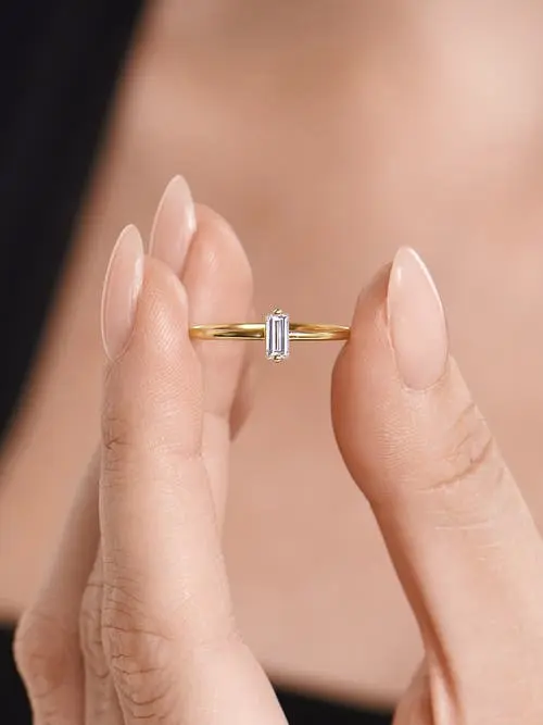 DEVATA Baguette Lab Grown Diamond Solitaire Ring In 14k Gold