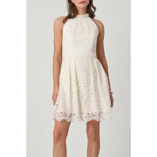 Shoshanna Ribbon Corded Lace Halterneck Mini Dress