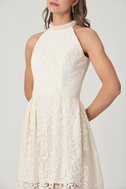 Shoshanna Ribbon Corded Lace Halterneck Mini Dress