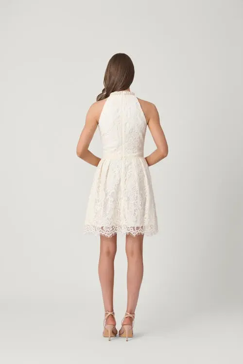 Shoshanna Ribbon Corded Lace Halterneck Mini Dress