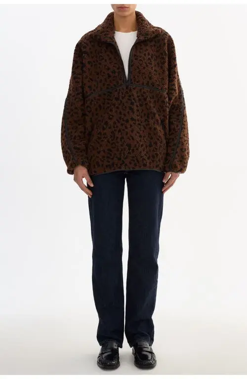 LAMARQUE Helsa Polar Fleece Pullover With Faux Leather Piping