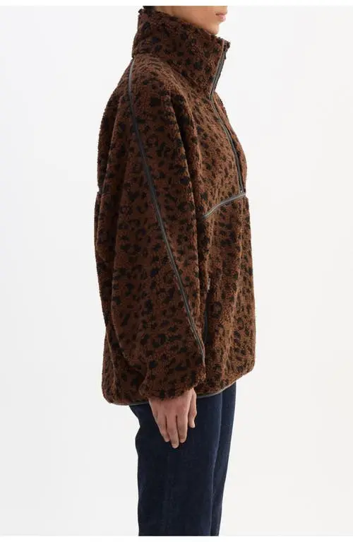 LAMARQUE Helsa Polar Fleece Pullover With Faux Leather Piping