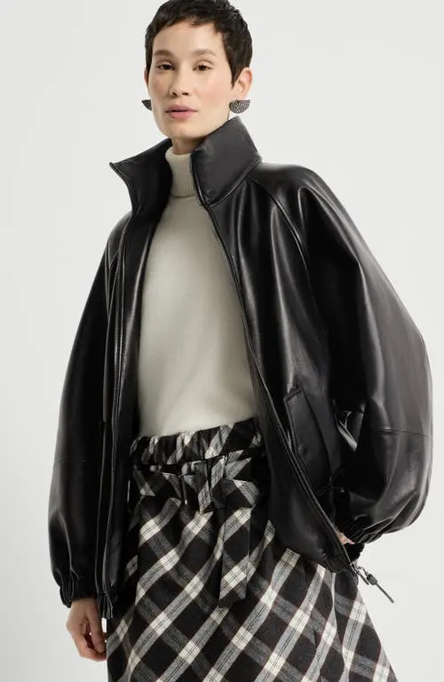 Brunello Cucinelli Nappa Leather Bomber Jacket With Monili