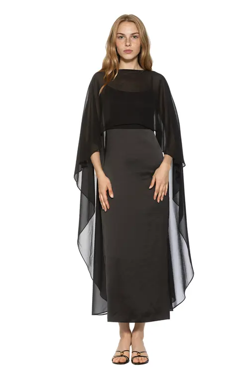 ALEXIA ADMOR Satin Gown With Chifon Overlay - Black