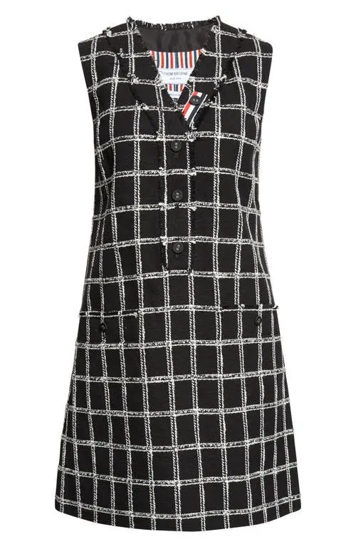 Thom Browne Windowpane Check V-neck Cardigan Dress