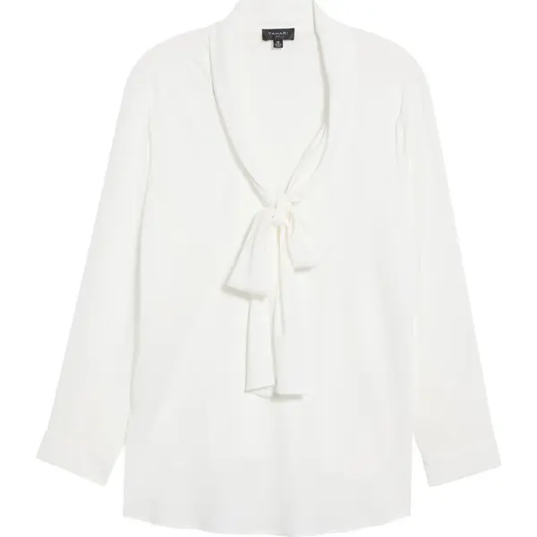 TAHARI ASL Draped Tie Neck Long Sleeve Crepe Shirt