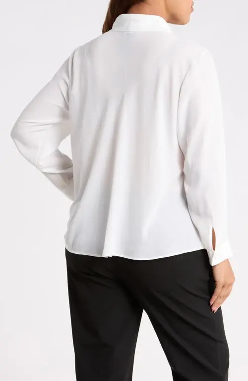 TAHARI ASL Draped Tie Neck Long Sleeve Crepe Shirt
