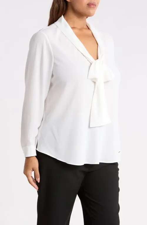 TAHARI ASL Draped Tie Neck Long Sleeve Crepe Shirt