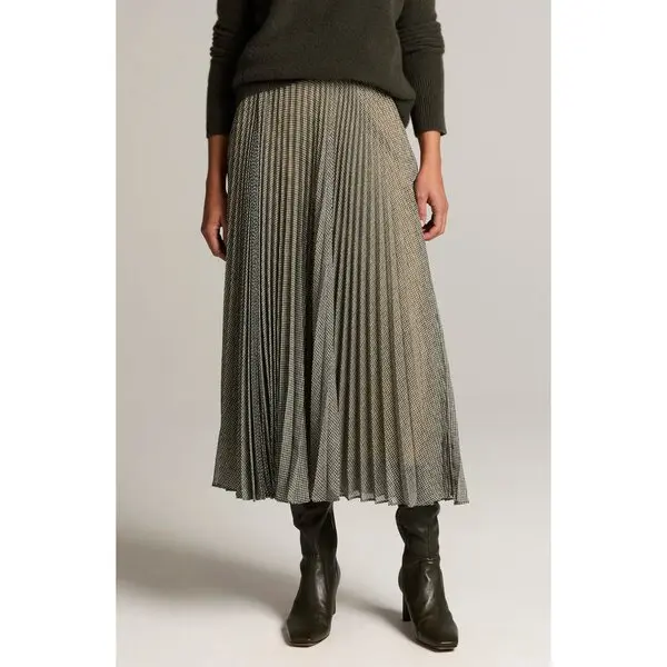Vince Sheer Houndstooth Pleated Midi Skirt