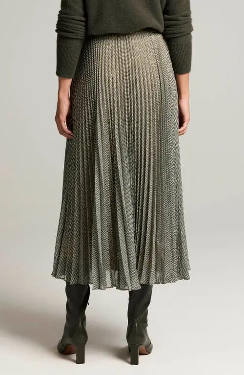 Vince Sheer Houndstooth Pleated Midi Skirt