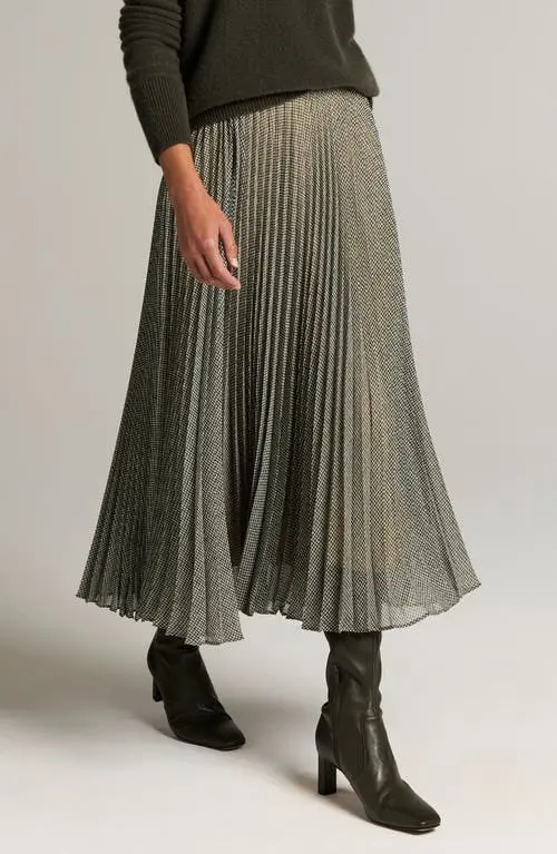 Vince Sheer Houndstooth Pleated Midi Skirt