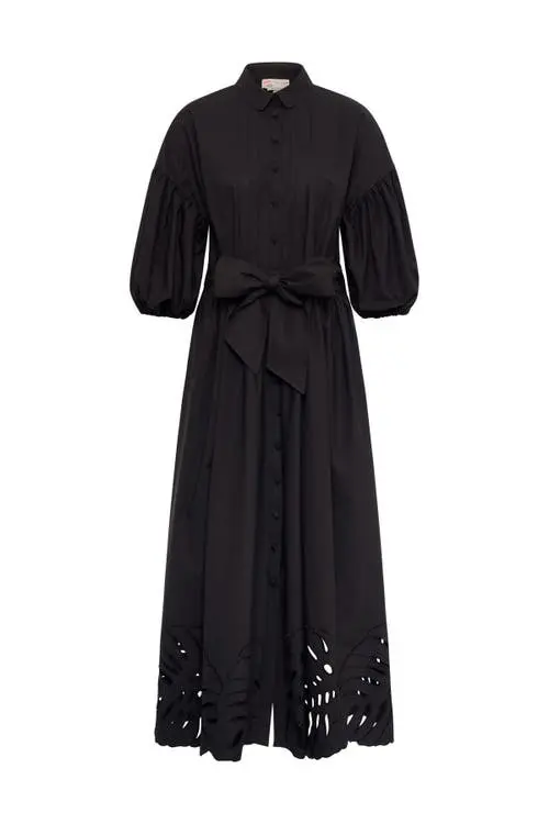 MAISON COMMON Poplin Dress With Big Leave Embroidery - Black