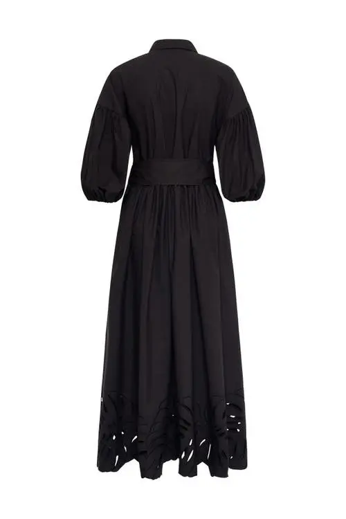 MAISON COMMON Poplin Dress With Big Leave Embroidery - Black